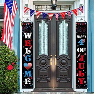 4th of July Banner Fourth of July Decorations Patriotic Porch Sign Black Independence Day Hanging Banner for Home Memorial Day Party, God Bless America (classic style)