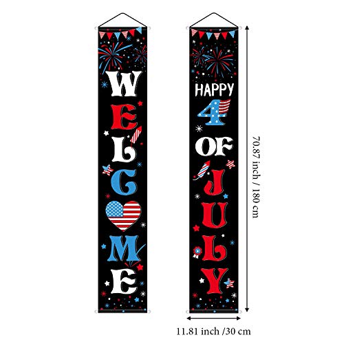 4th of July Banner Fourth of July Decorations Patriotic Porch Sign Black Independence Day Hanging Banner for Home Memorial Day Party, God Bless America (classic style)