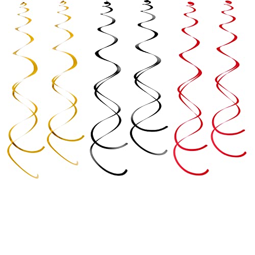 WEVEN Hanging Swirls Party Streamer Spiral Decorations for Ceiling (30pcs, Red, Black, Gold)