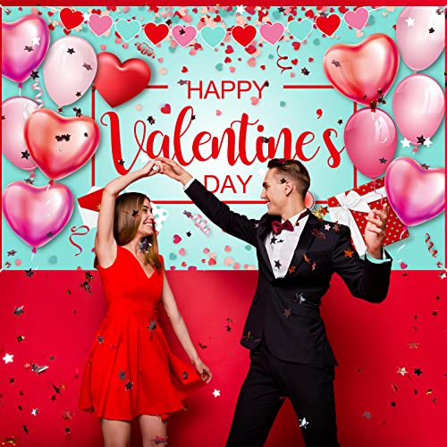 Happy Valentine's Day Backdrop Banner Polyester Valentines Backdrop Banner Large Valentine's Day Background Banner Decoration for Valentine Party Supplies and Decor (Mint Background)