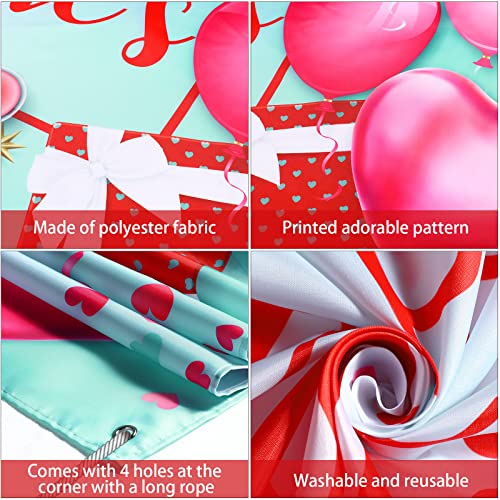 Happy Valentine's Day Backdrop Banner Polyester Valentines Backdrop Banner Large Valentine's Day Background Banner Decoration for Valentine Party Supplies and Decor (Mint Background)