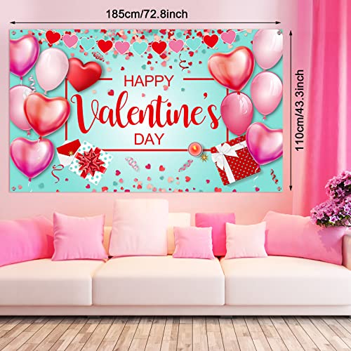 Happy Valentine's Day Backdrop Banner Polyester Valentines Backdrop Banner Large Valentine's Day Background Banner Decoration for Valentine Party Supplies and Decor (Mint Background)