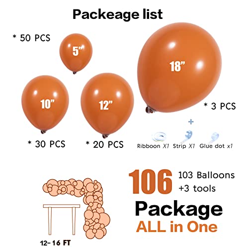 Kozee Burnt orange Balloons different Sizes 105Pack 18/12/10/5 inch dark orange balloon for Fall Wedding garland Pumpkin Festival Halloween Decorations