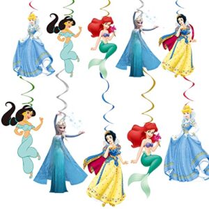 25 set foil princess hanging swirls decoration, double sided cartoon spiral streamers ceiling ornament set for princess theme birthday party supplies