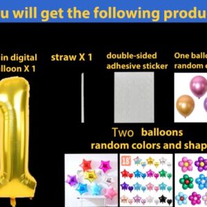 1Pcs 40 Inch Gold Number Balloon +3 Pcs Random Balloons, Number 1 Huge Digital Balloons (0-9), Foil Mylar Big Digital Number Balloon for Wedding, Christening, Anniversary, Birthday Decorations