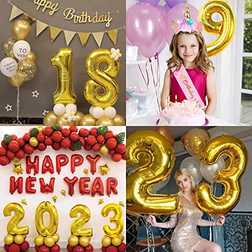 1Pcs 40 Inch Gold Number Balloon +3 Pcs Random Balloons, Number 1 Huge Digital Balloons (0-9), Foil Mylar Big Digital Number Balloon for Wedding, Christening, Anniversary, Birthday Decorations