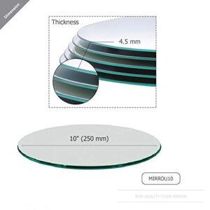 WGV Large Round Mirror Plate 10" Diameter, 4.5 mm Thickness, Frameless Sanded Edges, Quality Thick Candle Tray, Home Event Party Wedding Table Centerpiece Wall Decor, 1 Piece