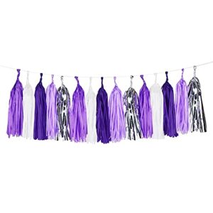 20pcs dark purple lavender silver foil paper tassel garland streamer for purple wedding baby shower banner lilac violet girl birthday party backdrop home nursery outdoor decorations