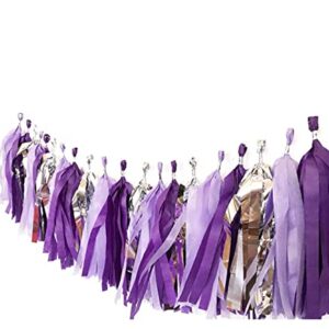 20PCS Dark Purple Lavender Silver Foil Paper Tassel Garland Streamer for Purple Wedding Baby Shower Banner Lilac Violet Girl Birthday Party Backdrop Home Nursery Outdoor Decorations