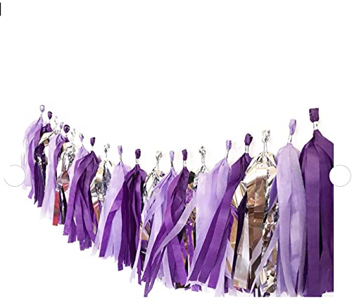 20PCS Dark Purple Lavender Silver Foil Paper Tassel Garland Streamer for Purple Wedding Baby Shower Banner Lilac Violet Girl Birthday Party Backdrop Home Nursery Outdoor Decorations