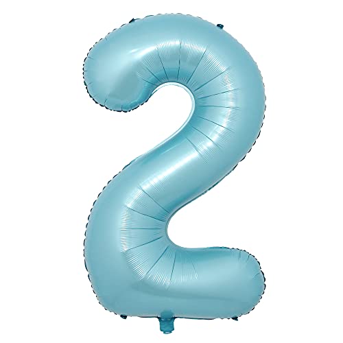 40 Inch Big Helium Number 0-9 Light Blue Foil Balloons 1st Mylar Birthday Baby Shower Wedding Party Decoration (40 inch Light Blue 2)