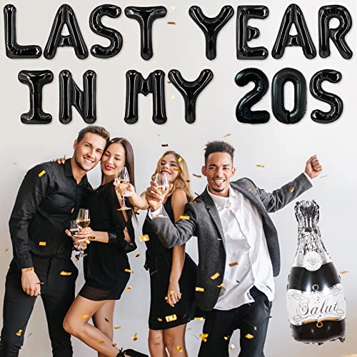 Last Year in My 20s Birthday Balloons Black with Champagne Foil Balloon - 29th Birthday Decorations for Woman Man