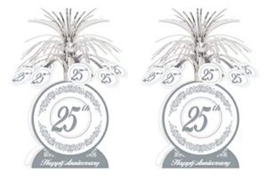 beistle s50513az2 25th anniversary centerpieces 2 piece, 13″, silver/white