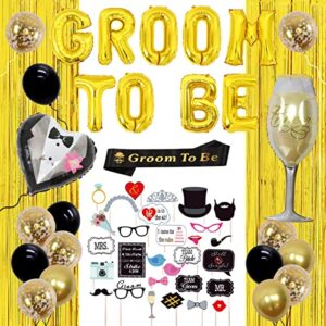 bachelor party decorations for men, groom to be sash balloons, black and gold balloon & photo props party decor, men bachelor decor bridegroom shower wedding party supplies