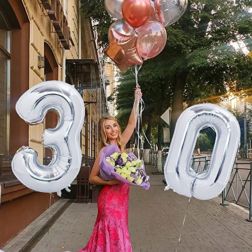 TONIFUL 50 Inch Large Silver Number Balloons 0-9, Foil Mylar Big Digital Balloon Number 0 Digit zero for Birthday Party, Wedding, Bridal Shower, Engagement, Photo Shoot, Anniversary (Silver zero)