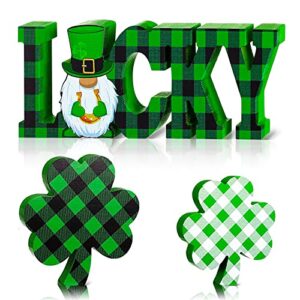 bobobox 3 pcs st patric day table signs decoration, shamrock wooden lucky table decor irish freestanding tiered tray tabletop decorations for st. patrick’s day party home table decor