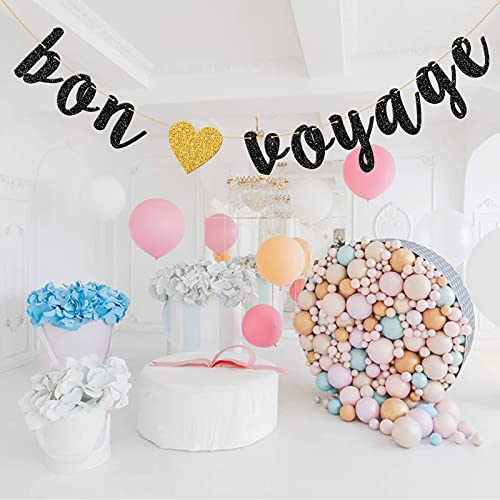 Black Glitter Bon Voyage Party Banner, Moving Away, Going Away, Retirement Party Decorations