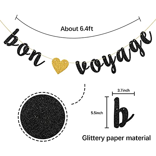 Black Glitter Bon Voyage Party Banner, Moving Away, Going Away, Retirement Party Decorations