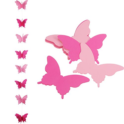 2 Pieces 3D Paper Butterfly Banner Hanging Decorative Garland for Wedding, Baby Shower, Birthday and Theme Decor, 118 Inches Long, Pink and Purple