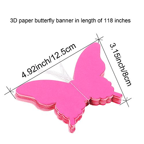 2 Pieces 3D Paper Butterfly Banner Hanging Decorative Garland for Wedding, Baby Shower, Birthday and Theme Decor, 118 Inches Long, Pink and Purple