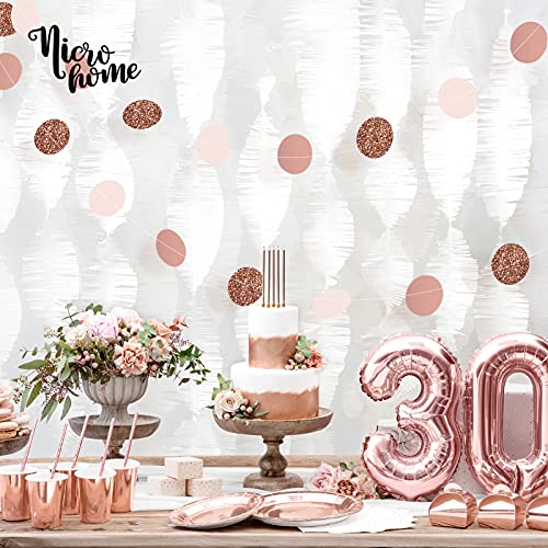 NICROHOME Rose Gold Party Decorations, 3 PCS Glitter Pink Dots Paper Garland String, Circle Dot Hanging Decor Streamers for Rustic Wedding, Baby Shower, Birthday, Bridal Showers