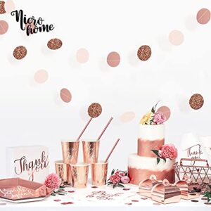 NICROHOME Rose Gold Party Decorations, 3 PCS Glitter Pink Dots Paper Garland String, Circle Dot Hanging Decor Streamers for Rustic Wedding, Baby Shower, Birthday, Bridal Showers