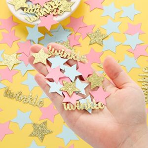 MIKIMIQI 250 Pieces Twinkle Star Glitter Confetti for Baby Shower, Gender Reveal Confetti Gold Blue Pink Stars Confetti Glittery Confetti for Gender Reveal Party Decorations Stars Birthday Party Supplies