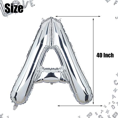 40 Inch Big Silver Letter Balloons Foil Mylar Wedding Bachelorette Wedding Birthday Bridal Shower Anniversary Celebration Graduation Single Party Decoration Alphabet A (A-Z)