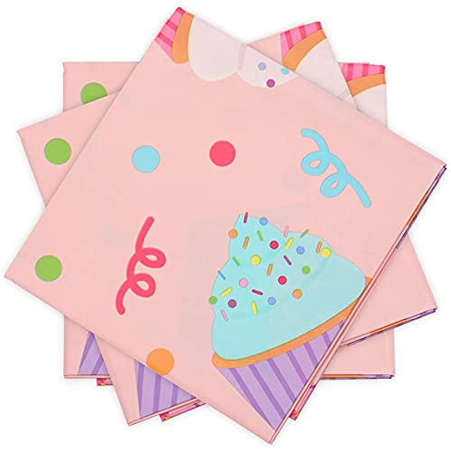 Pink Plastic Tablecloths for Cupcake Birthday Party (54 x 108 in, 3 Pack)