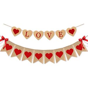 SWYOUN Burlap Love Banner with Heart for Valentines Day Wedding Party Anniversary Day Decorations Supplies