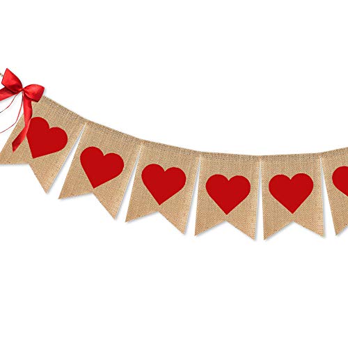 SWYOUN Burlap Love Banner with Heart for Valentines Day Wedding Party Anniversary Day Decorations Supplies