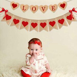 SWYOUN Burlap Love Banner with Heart for Valentines Day Wedding Party Anniversary Day Decorations Supplies