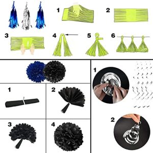 MOVINPE Navy Blue Birthday Decoration Man Balloon, Inclu. Happy Birthday Banner Blue Silver Confetti Balloons Paper Pom Pom Hanging Swirl Tassels Bunting Cake Toppers Ribbon Boy Women