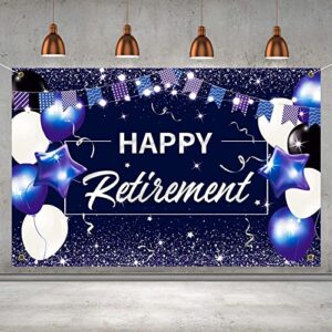 p.g collin happy retirement banner backdrop sign retirement going away party decorations supplies for men women 6 x 4ft, blue white retirement