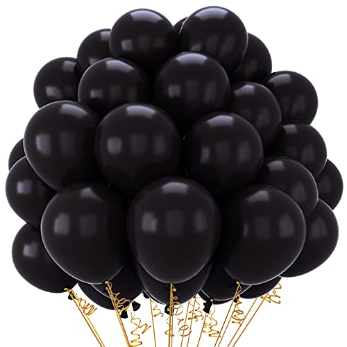 70Pack 12 Inch Matte Black Latex Balloons for Black Party Supplies Birthday Decorations Graduation Decor Halloween Decorations