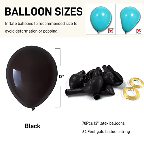 70Pack 12 Inch Matte Black Latex Balloons for Black Party Supplies Birthday Decorations Graduation Decor Halloween Decorations