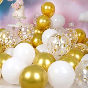 Metallic Shiny Gold and White Balloons 10 Inch White Gold Confetti Balloons 12 Inch 68PCS Latex Helium Chrome Party Decoration Balloon Set