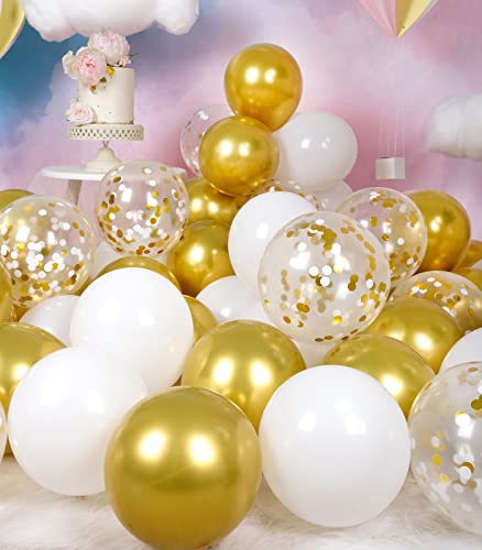 Metallic Shiny Gold and White Balloons 10 Inch White Gold Confetti Balloons 12 Inch 68PCS Latex Helium Chrome Party Decoration Balloon Set