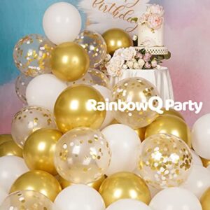 Metallic Shiny Gold and White Balloons 10 Inch White Gold Confetti Balloons 12 Inch 68PCS Latex Helium Chrome Party Decoration Balloon Set