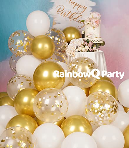 Metallic Shiny Gold and White Balloons 10 Inch White Gold Confetti Balloons 12 Inch 68PCS Latex Helium Chrome Party Decoration Balloon Set