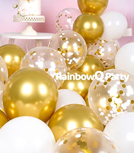 Metallic Shiny Gold and White Balloons 10 Inch White Gold Confetti Balloons 12 Inch 68PCS Latex Helium Chrome Party Decoration Balloon Set