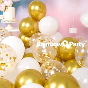 Metallic Shiny Gold and White Balloons 10 Inch White Gold Confetti Balloons 12 Inch 68PCS Latex Helium Chrome Party Decoration Balloon Set