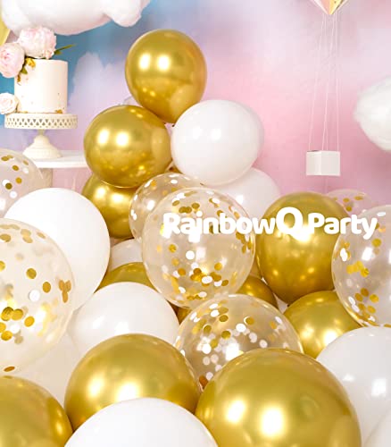 Metallic Shiny Gold and White Balloons 10 Inch White Gold Confetti Balloons 12 Inch 68PCS Latex Helium Chrome Party Decoration Balloon Set