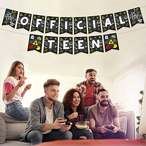 Official Teen Banner Video Games 13th Birthday Theme Gamepad Party Decor Picks for 13 Years Old Decorations Supplies