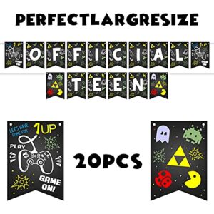 Official Teen Banner Video Games 13th Birthday Theme Gamepad Party Decor Picks for 13 Years Old Decorations Supplies