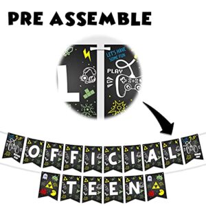 Official Teen Banner Video Games 13th Birthday Theme Gamepad Party Decor Picks for 13 Years Old Decorations Supplies