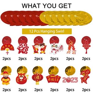 36 PCS Chinese New Year Decorations Hanging Swirls - 2023 Year of The Rabbit Ceiling Hanging for Home Office - Happy Lunar New Year Party Swirl Decor, NYE Party Decorations Supplies