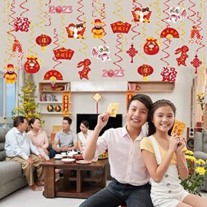 36 PCS Chinese New Year Decorations Hanging Swirls - 2023 Year of The Rabbit Ceiling Hanging for Home Office - Happy Lunar New Year Party Swirl Decor, NYE Party Decorations Supplies