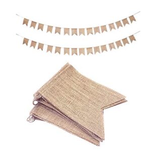 Plain Burlap Banner Flags DIY Burlap Pennant Banners for Birthday, Wedding, Graduation, Baby Shower; 30FT 30 Fishtail PCs; by Mandala Crafts