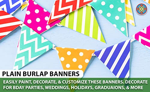 Plain Burlap Banner Flags DIY Burlap Pennant Banners for Birthday, Wedding, Graduation, Baby Shower; 30FT 30 Fishtail PCs; by Mandala Crafts